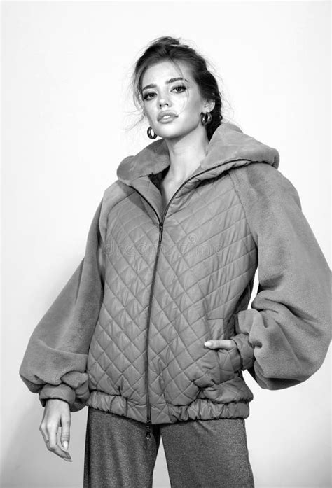 Winter Jacket High Fashion Portrait Of Young Elegant Woman In Studio
