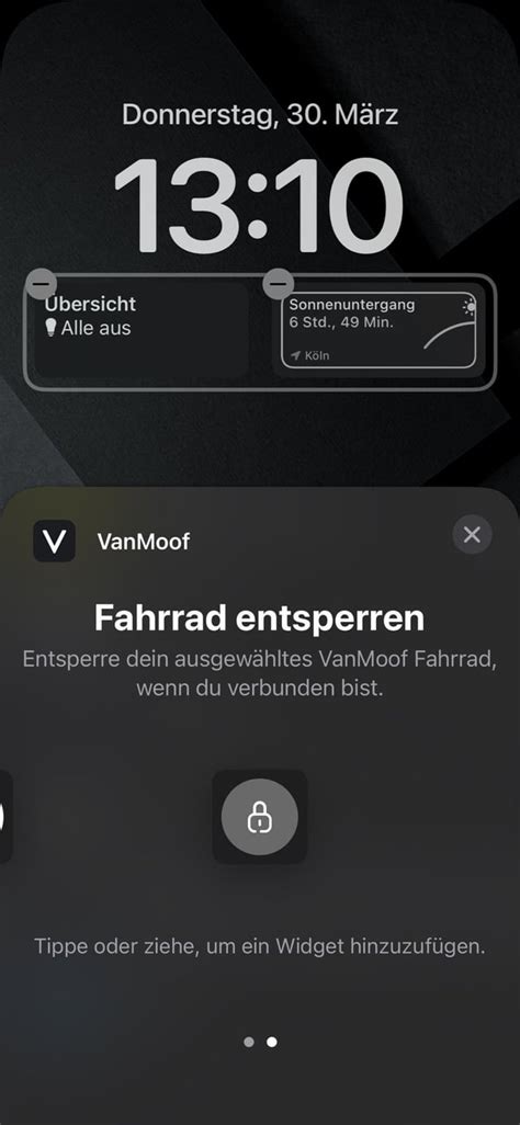 The Vanmoof App On Ios Now Offers Lock Screen Widgets One For Unlocking Your Bike And One For