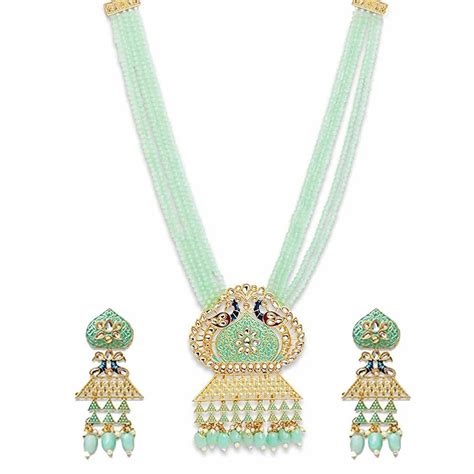 Alloy Mint Green Peacock Crystal Necklace Set At Rs 320piece In Mumbai