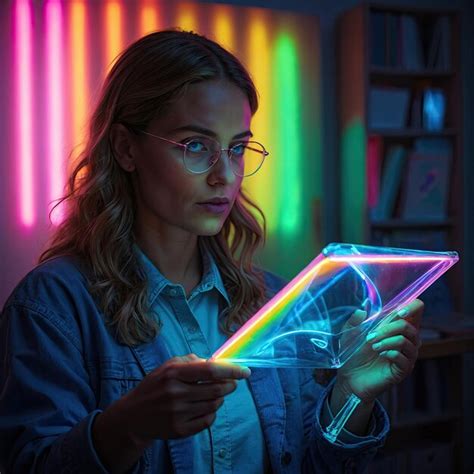 Stylish Woman Smiling In Glasses Holding Notebook And Pen Premium Ai