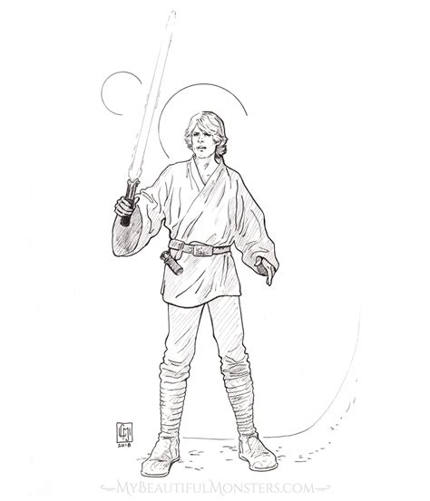 Luke Skywalker Ink Drawing My Beautiful Monsters