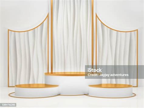 추상 3d 럭셔리 황금 표면과 흰색 실린더 연단 또는 제품 스탠드 배경 3d 렌더링으로 골드 프레임 흰색 커튼 0명에 대한 스톡 사진 및 기타 이미지 Istock