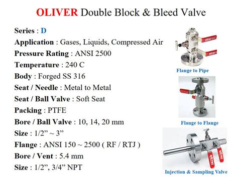 Instrument DBB Double Block Bleed Valve Oliver L Series ANSI