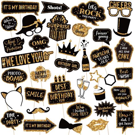 Buy 36 Pieces Birthday Photo Booth Prop Happy Birthday Prop For