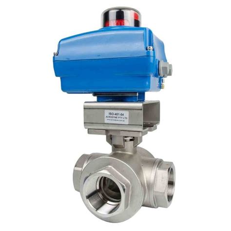 DN50 2 3 Way L Port Valve Package BSP 1000psi PTFE Seats 240VAC Electric Actuation Acrodyne