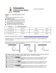 Lab 7 Projectile Motion Kinematics Docx Kinematics Name Victoria Ovella 2 Dimensional Motion