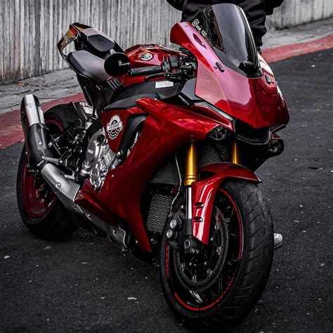 Cherry Red Yamaha R1 🍒 ️ Sport Bike With Red Accents Black And Red