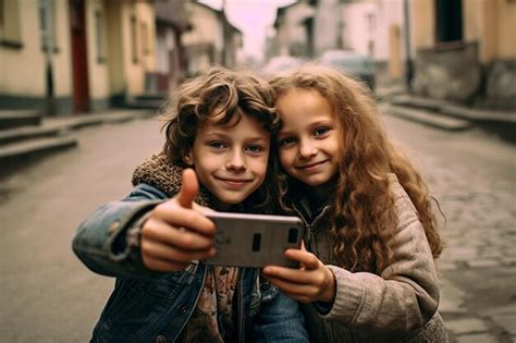 Brother And Sister Taking Selfie Photo Premium Ai Generated Image