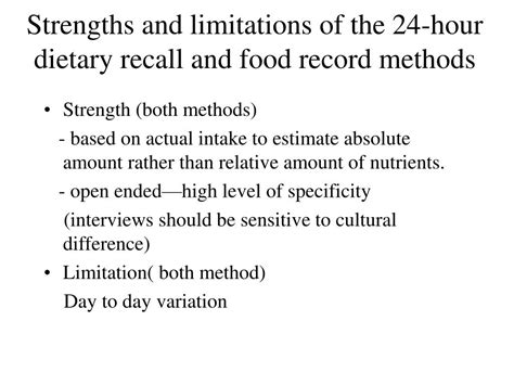 Ppt 24 Hour Dietary Recall And Food Record Method Powerpoint Presentation Id497123