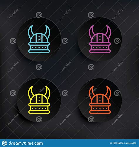 Viking Hat Dark Badge Color Set Icon Simple Thin Line Outline Vector