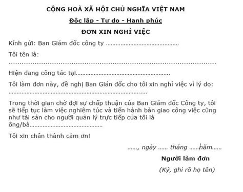 Một số mẫu đơn xin nghỉ việc được sử dụng phổ biến năm 2022 Các lý do