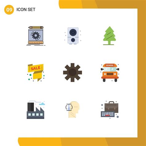 User Interface Pack Of 9 Basic Flat Colors Of Offer Sale Label Sound Sale Tree Editable Vector