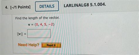 Solved Find The Length Of The Vector V V Chegg