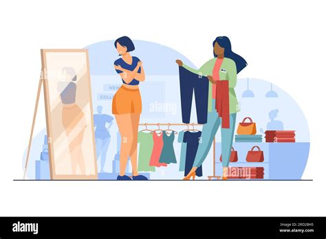 Female Customer Choosing Clothes In Fashion Store Stock Vector Image