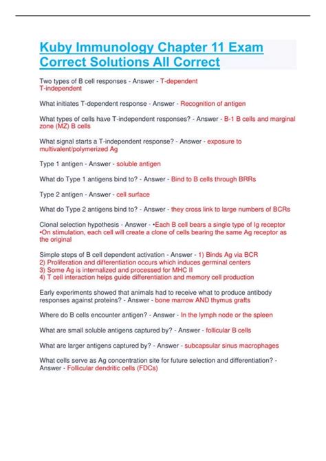 Kuby Immunology Chapter 11 Exam Correct Solutions All Correct Kuby