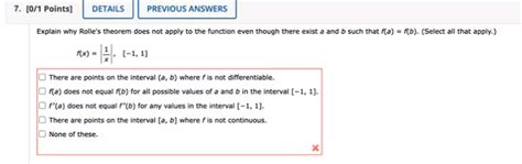 Solved Explain Why Rolle S Theorem Does Not Apply To The Chegg Com