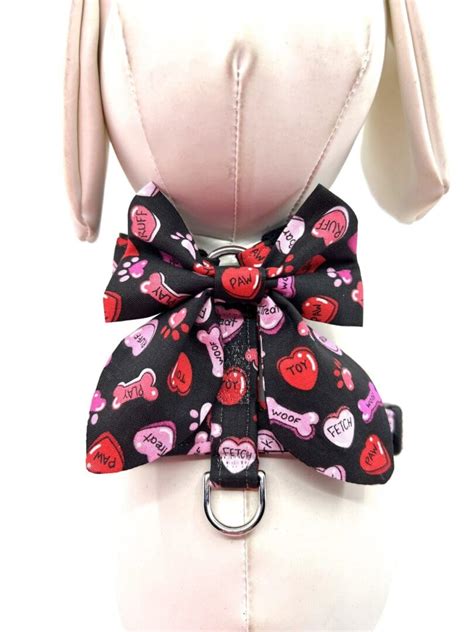 Valentine Bones Paws Red Pink Harness Add On Removable Bow Sailor Bow