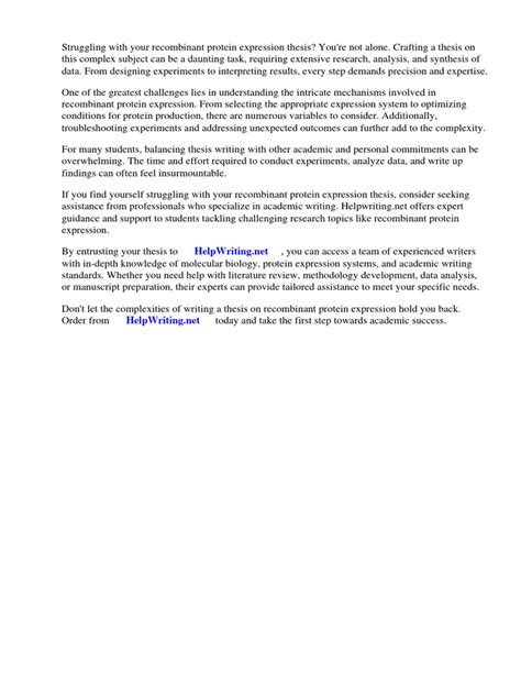 Recombinant Protein Expression Thesis Pdf Recombinant Dna Molecular Cloning