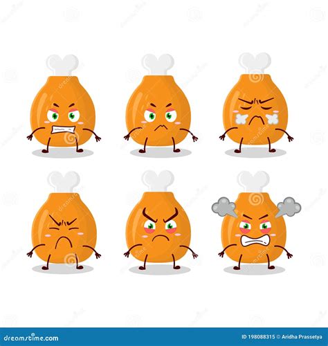 Chicken Thighs Cartoon Character With Various Angry Expressions Stock
