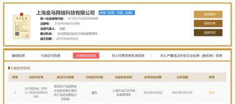 未按规定建立农产品进货查验记录盒马被警告处罚