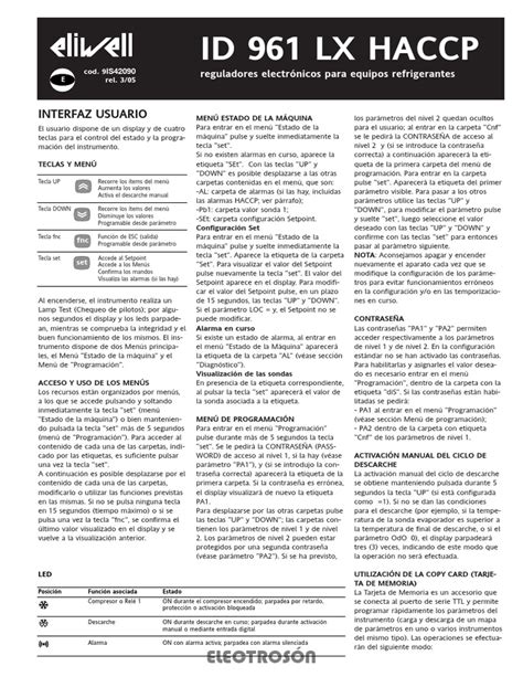 D Id961 0 Eliwell Id961 Documentacion | PDF | Contraseña | Diodo emisor ...
