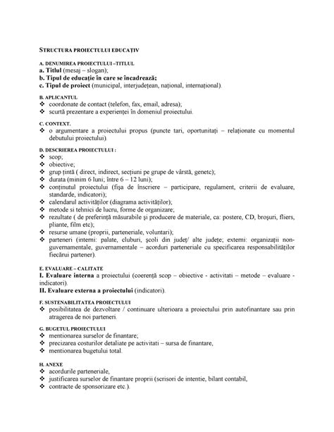 Structura Proiect Educational Structura Proiectului EducaŢiv A Denumirea Proiectului Titlul