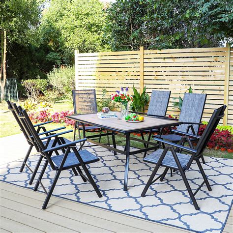 Sophia And William 7 Piece Wood Look Rectangle Table And 6 Textilene