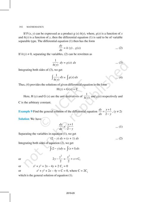 Differential Equations Ncert Book Of Class Mathematics Part Ii