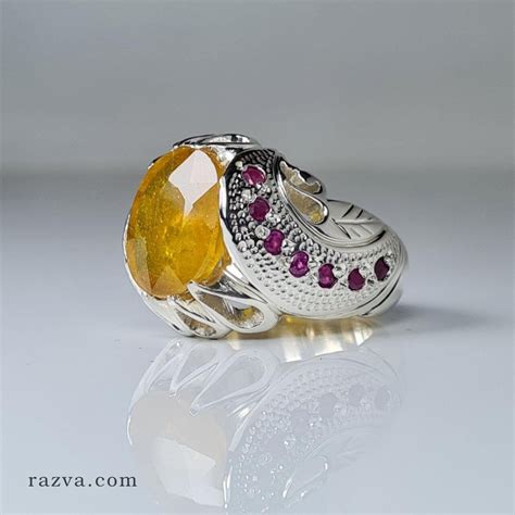 Bague Homme Rubis Jaune En Argent Fait Main Artisanal Razva