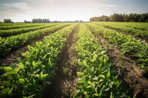 Premium AI Image Row Of Genetically Modified Crops Growing In Field