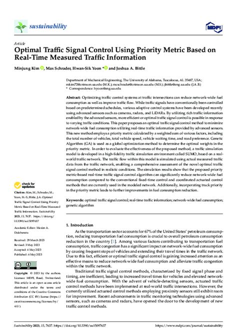 Pdf Optimal Traffic Signal Control Using Priority Metric Based On