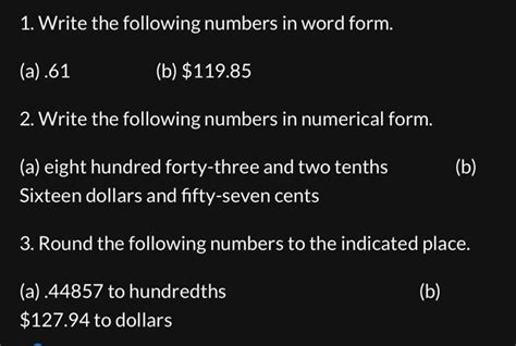 solved 1 write the following numbers in word form a 61