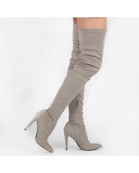 Grey Thigh High Boots Clearance