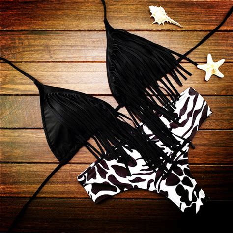 Sexy Leopard Tassel Two Pieces Bikini Swimwear On Luulla