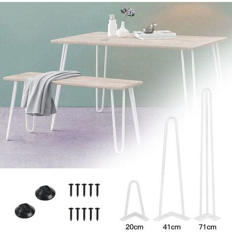 Lot de 4 pieds épingle 41 cm Pieds de table en épingle à cheveux blanc