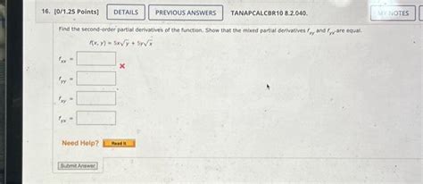 Solved 16 0125 Points Details Fxx Find The Second Order