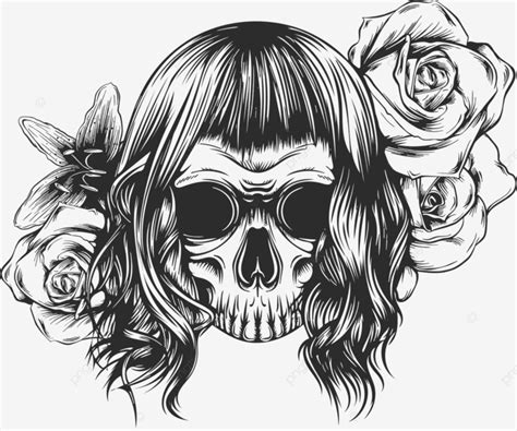 Handdrawn Illustration Of A Floral Skull Featuring Roses Vector Art