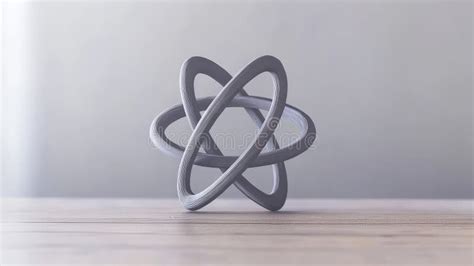 A Contemporary Atom Model Sculpture Displayed On A Wooden Surface Stock Illustration