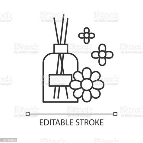 아로마 테라피 선형 아이콘입니다 향기로운 스틱 공기 꽃 청정기 릴렉스를 위한 상품 에센셜 오일 가는 선 그림입니다 등고선
