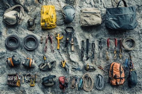 Comprehensive Collection Of Rock Climbing Gear Displaying Essential