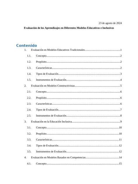 Evaluación De Los Aprendizajes En Diferentes Modelos Educativos E