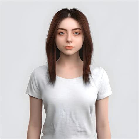 Premium Psd Young Woman In White T Shirt On Grey Background Mockup