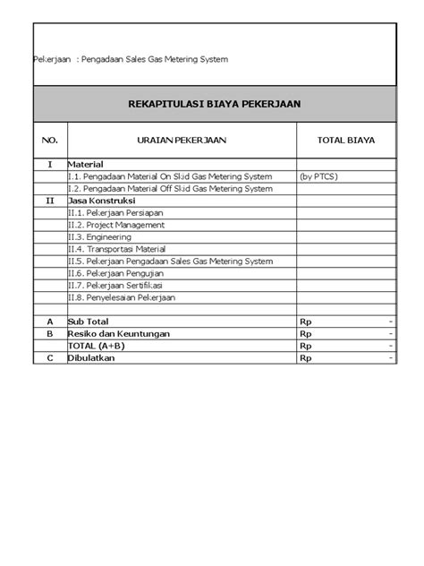 Form Penawaran Harga Subcon Pekerjaan Gas Metering 18mei2022 Mnw Pdf Pipe Fluid