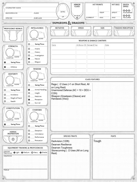 Dwarf Barbarian Character Sheet Pdf Role Playing Games Role Playing