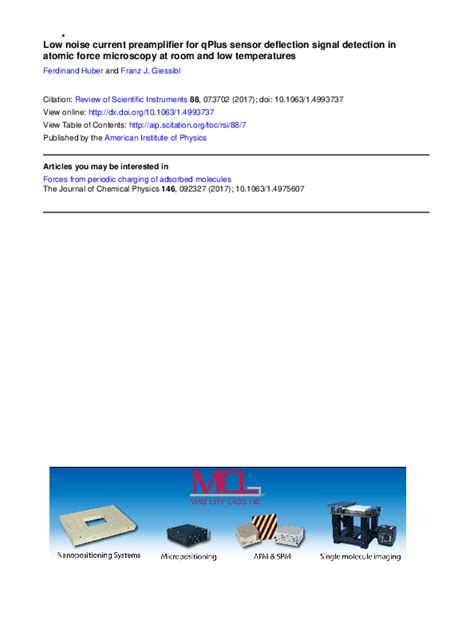 Pdf Low Noise Current Preamplifier For Qplus Sensor Deflection Signal