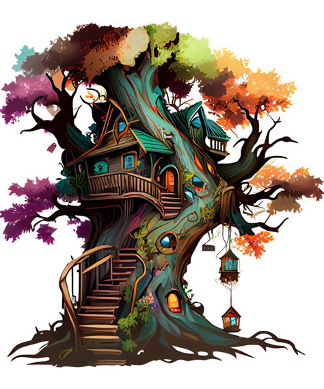 Fée Arbre Maison Aquarelle Clipart Ai Génératif 23475282 Png