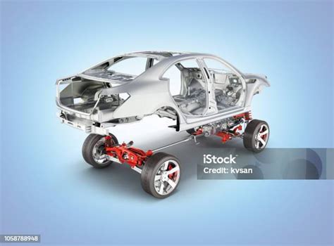 바디와 서 스 펜 션 바퀴와 엔진 하 부 블루 그라데이션에 고립 된 세부 사항에 Bodycar 자동차의 3d 배경 0명에 대한 스톡 사진 및 기타 이미지 Istock