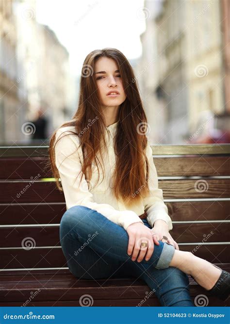 Fashion Portrait Stylish Urban Girl Posing On Old City Street Stock