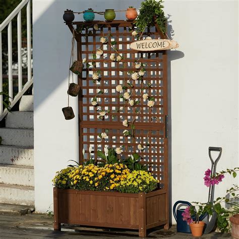 Buy Amerlife Wood Planter With Trellis Raised Bed With Trellis Inch Extra Widen Inch
