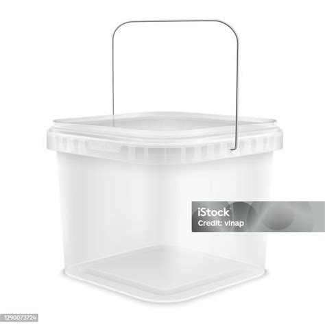 금속 손잡이가 있는 투명 사각형 빈 플라스틱 양동이 모서리에서 전면 보기입니다 0명에 대한 스톡 벡터 아트 및 기타 이미지 0명 3차원 형태 금속 Istock